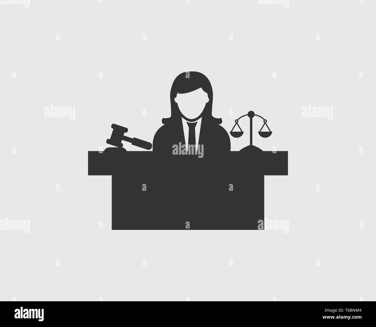 Männliche Richter Symbol mit Hammer Symbol Stock-Vektorgrafik - Alamy