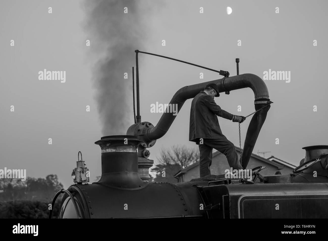 Schwarz & Weiß Schuß von dampflok Besatzungsmitglied auf vintage UK ...