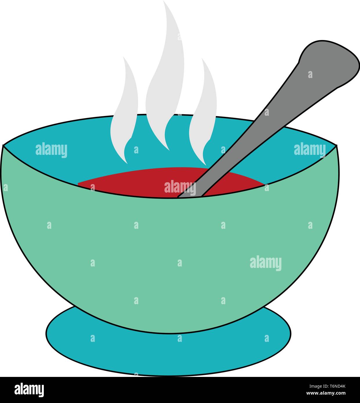 Eine blaue Schüssel mit Tomatensuppe, die heißen vector Farbe ...