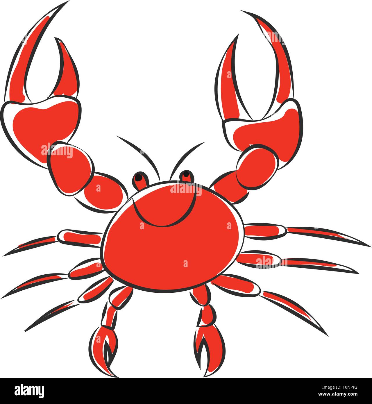 Eine lächelnde niedliche kleine rote cartoon Krabbe mit zwei scharfen ...