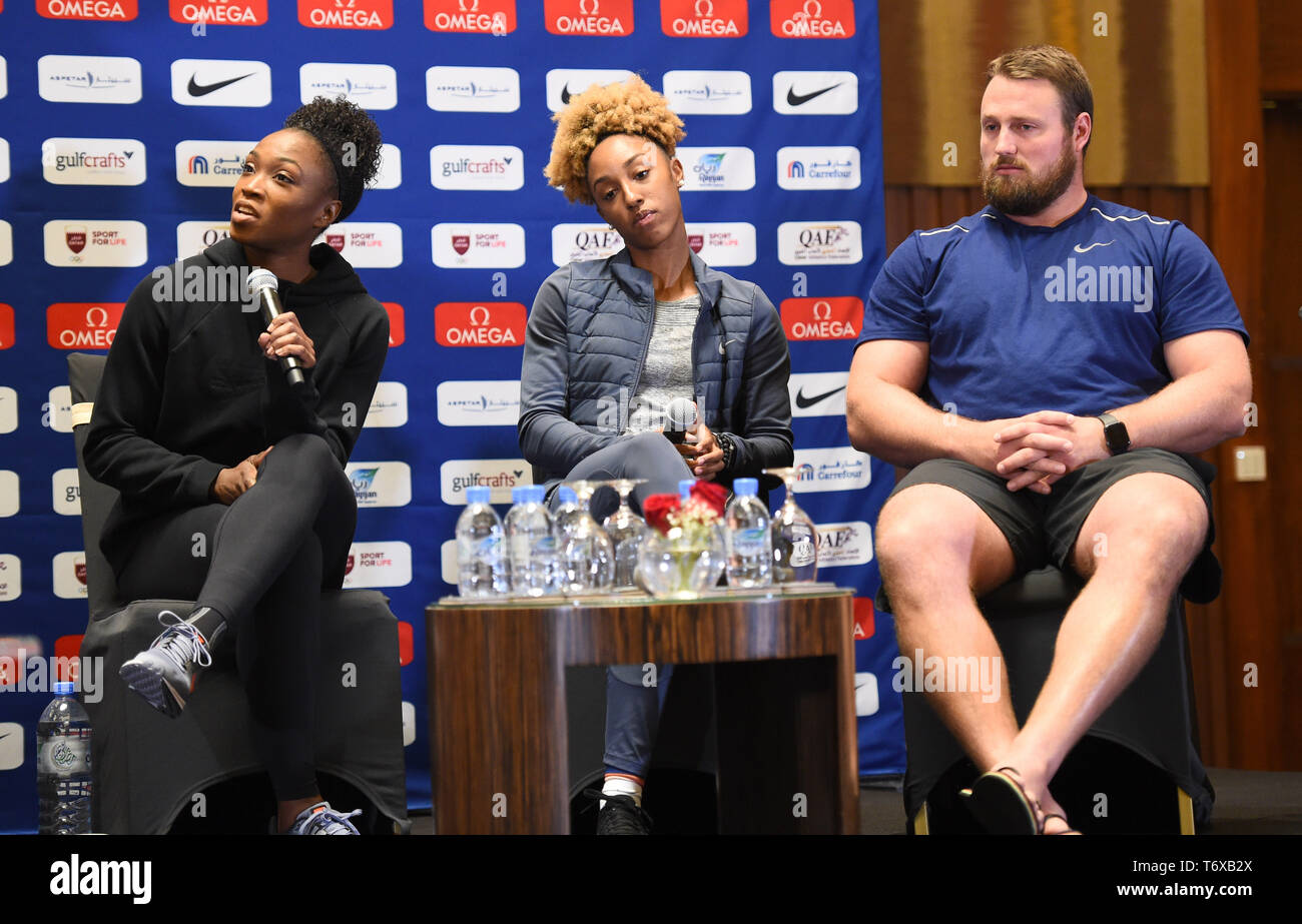 Doha, Katar. 02 Mai, 2019. Tianna Bartoletta (USA), Links, Brianna ...