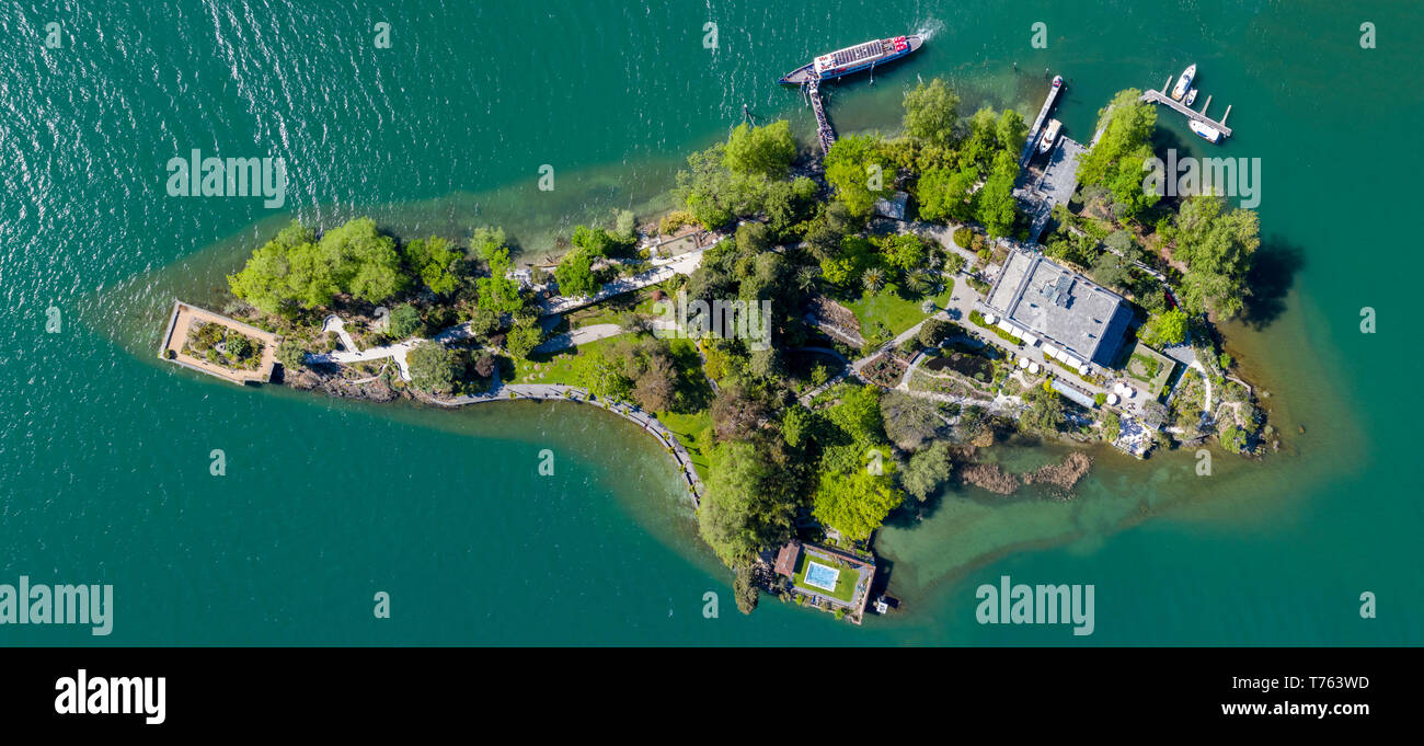 Luftaufnahme der Brissago Inseln in der Nähe von Ascona, auf den ...