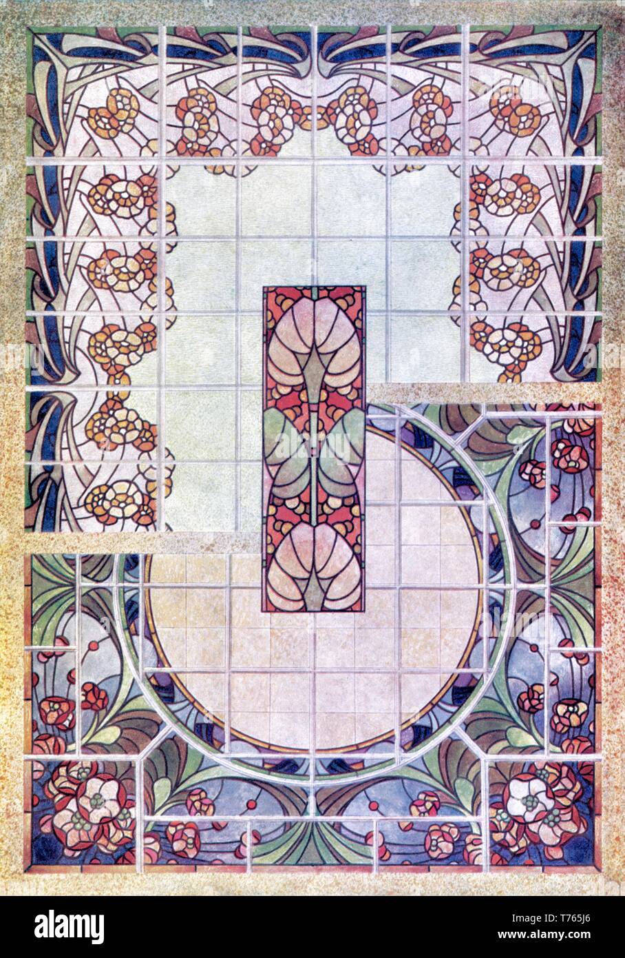 Glasmalerei, 3 Muster: Blumen - Jugendstil vintage Abbildung durch ...