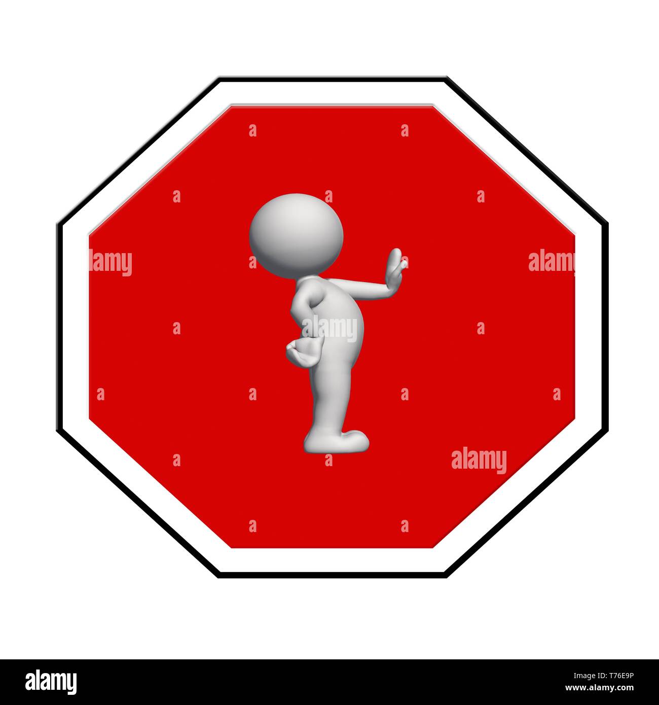 Stop-schild-Weiß 3D-Mann auf roten Stoppschild zeigt Signal Stop - 3D ...