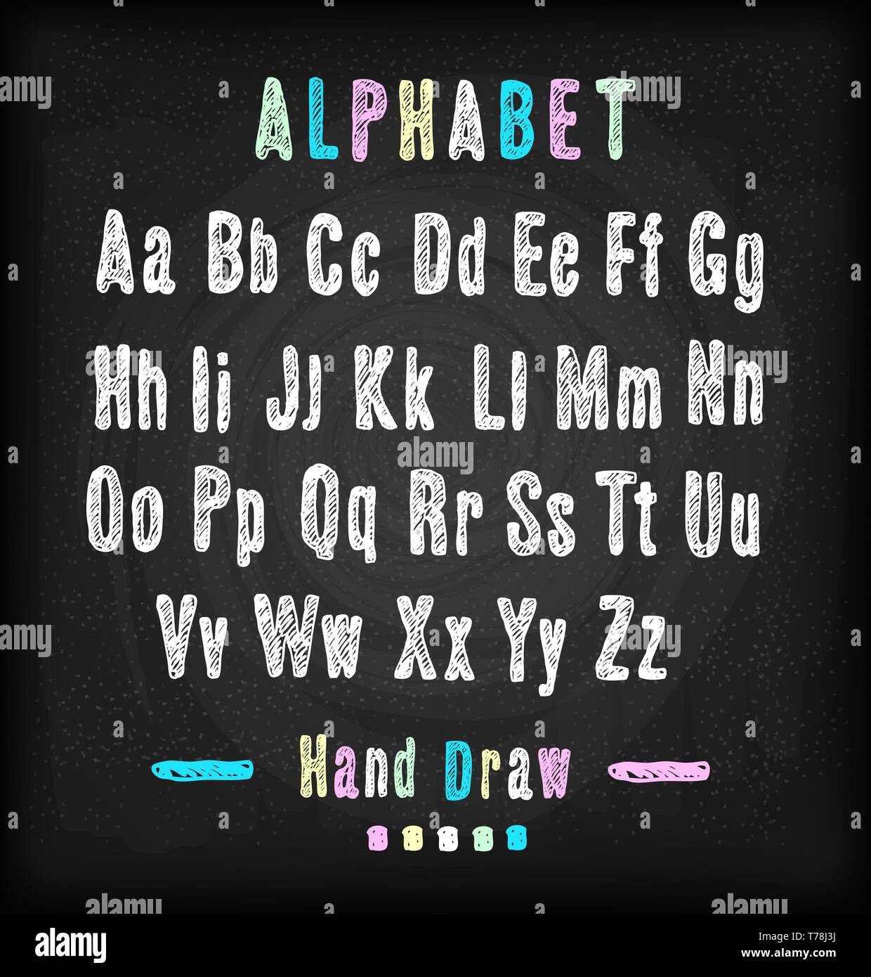 Schiefertafel Font. Hand zeichnen Alphabet. Vector Illustration auf ...
