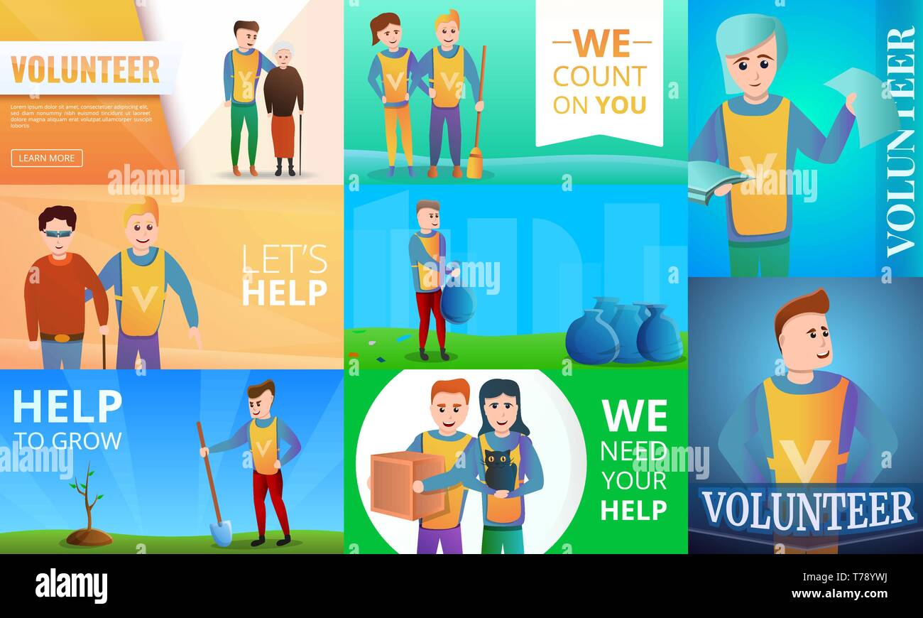 Moderne Freiwilligenarbeit Banner ist. Cartoon Illustration der ...