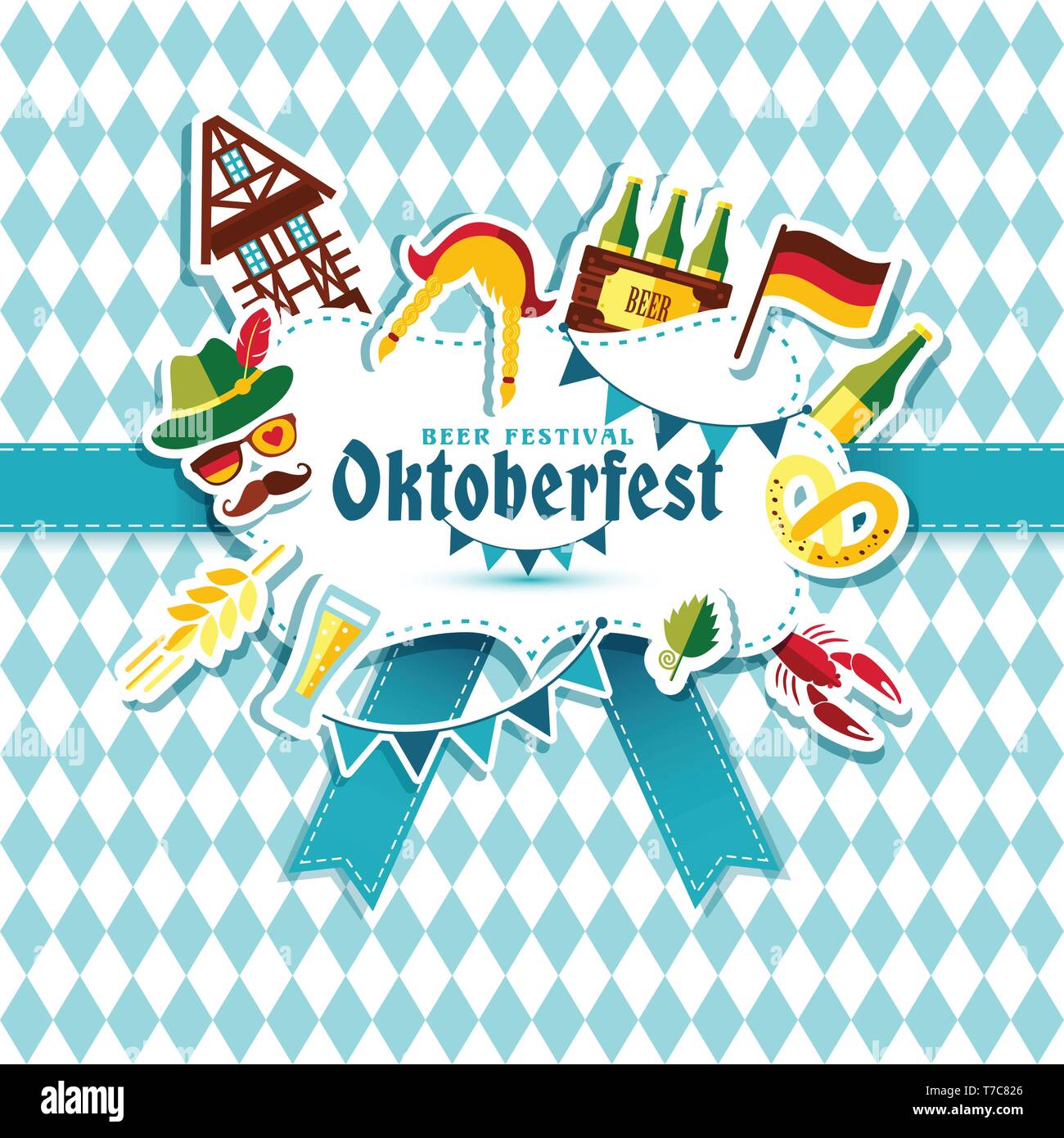 Flache design Vector Illustration mit Oktoberfest Symbole. Oktoberfest ...