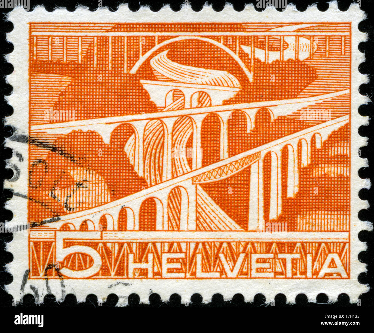 Briefmarke aus der Schweiz in die Landschaften und die Technik der Serie 1949 ausgestellt ...