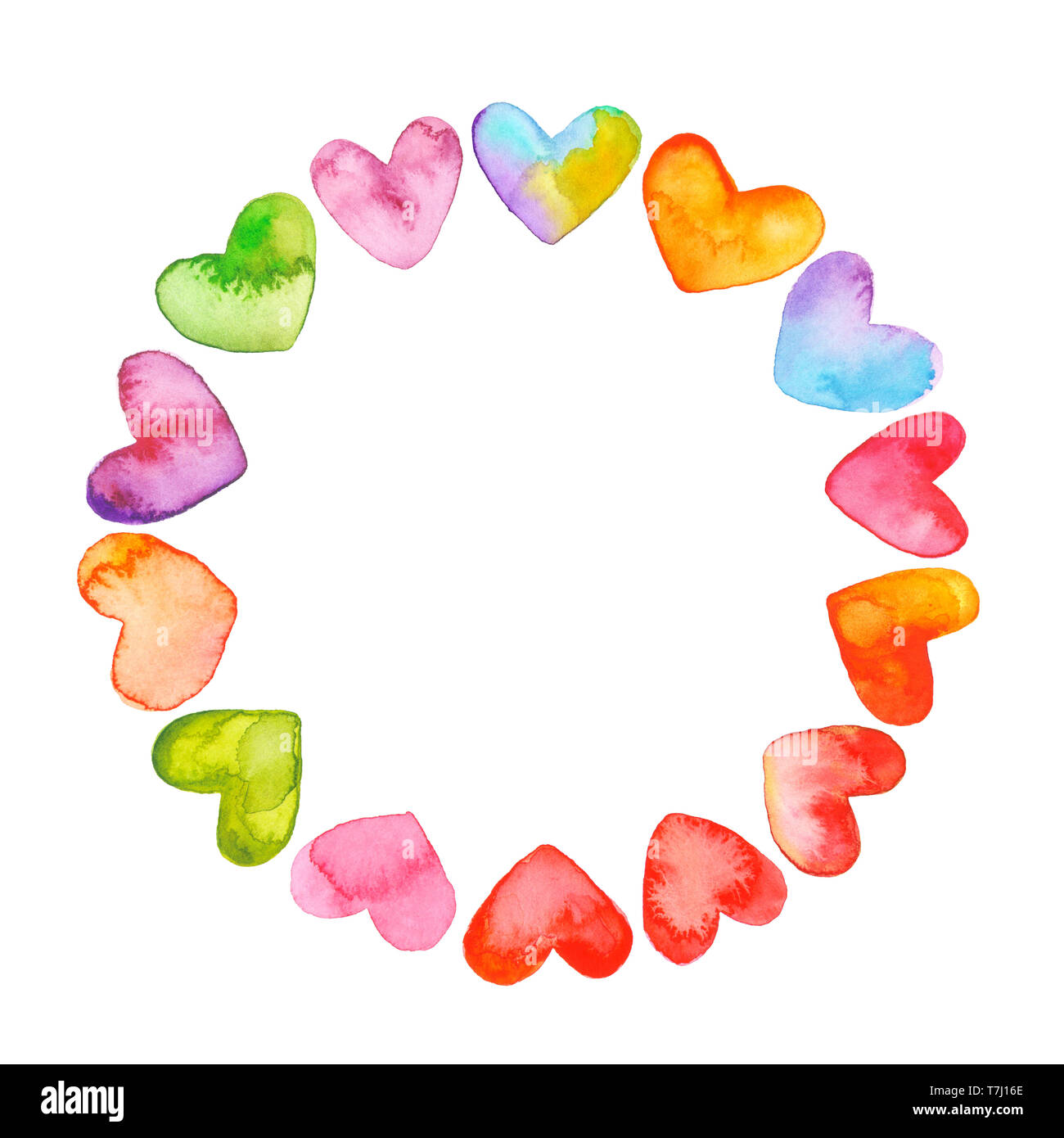 Aquarell gemalt Vektor herzen Rahmen rund. Valentinstag Kranz ...