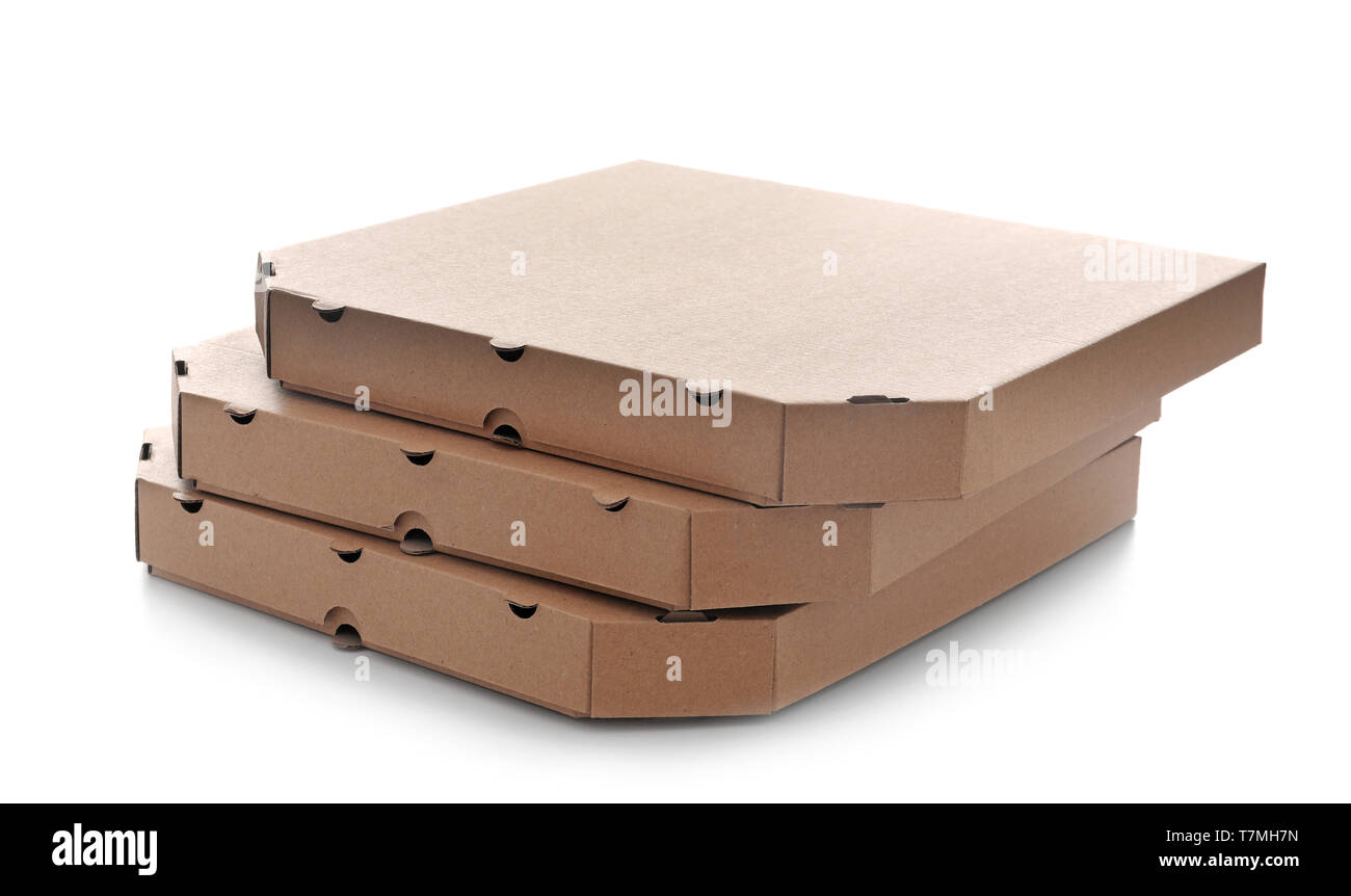 Paper Pizza Boxes On White Stockfotos und -bilder Kaufen - Alamy