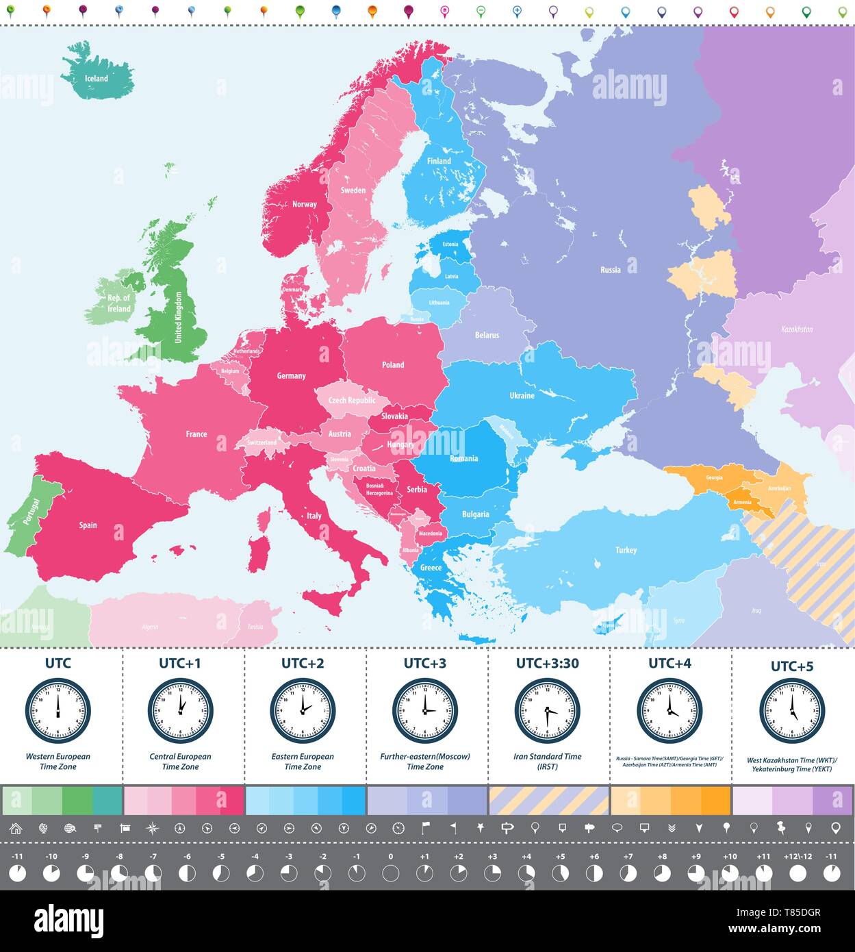 Europa Zeitzonen hoch detaillierte Karte Stock-Vektorgrafik - Alamy