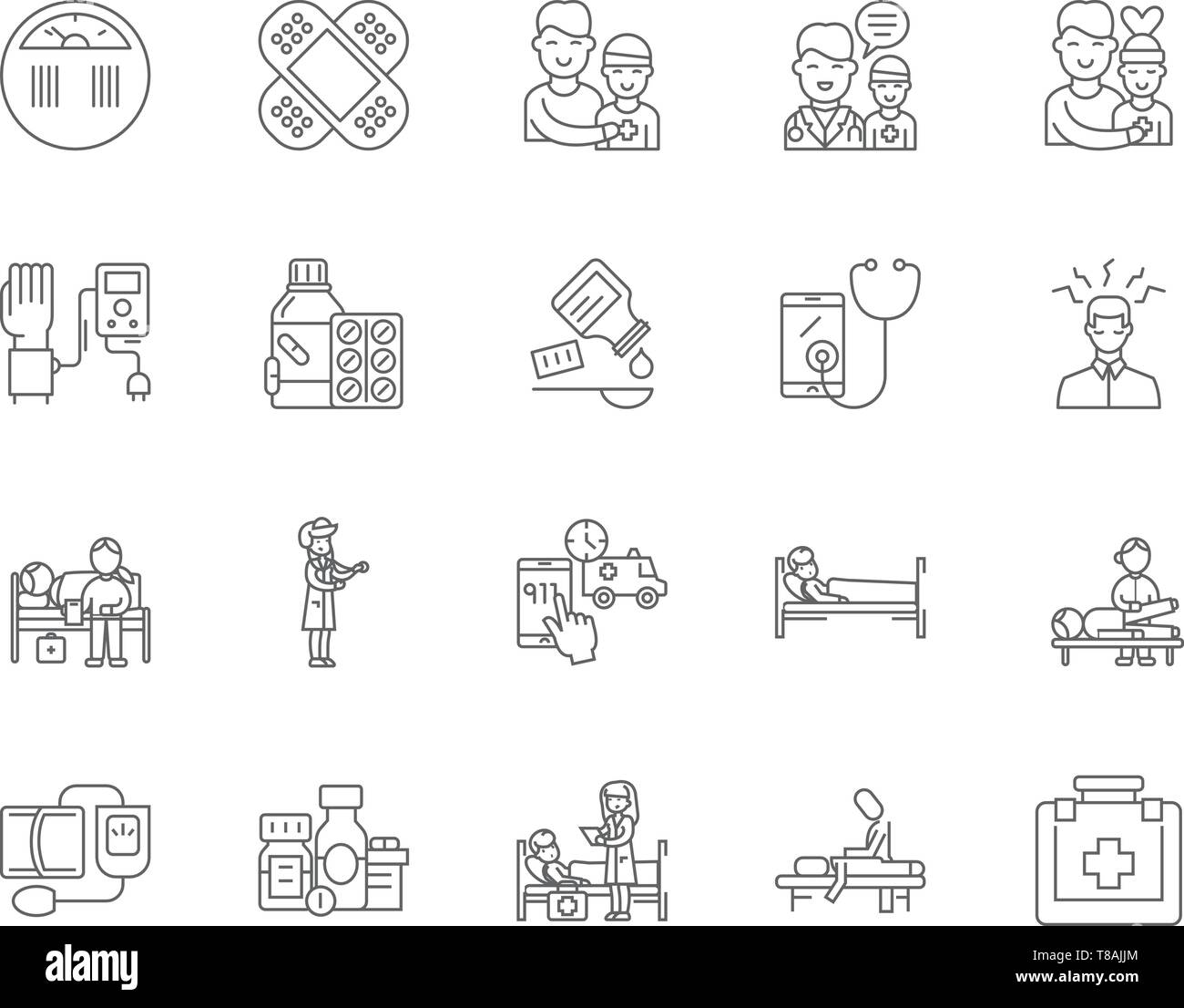 Erste Hilfe training Zeile für Symbole, Zeichen, Vektor, Abbildung ...