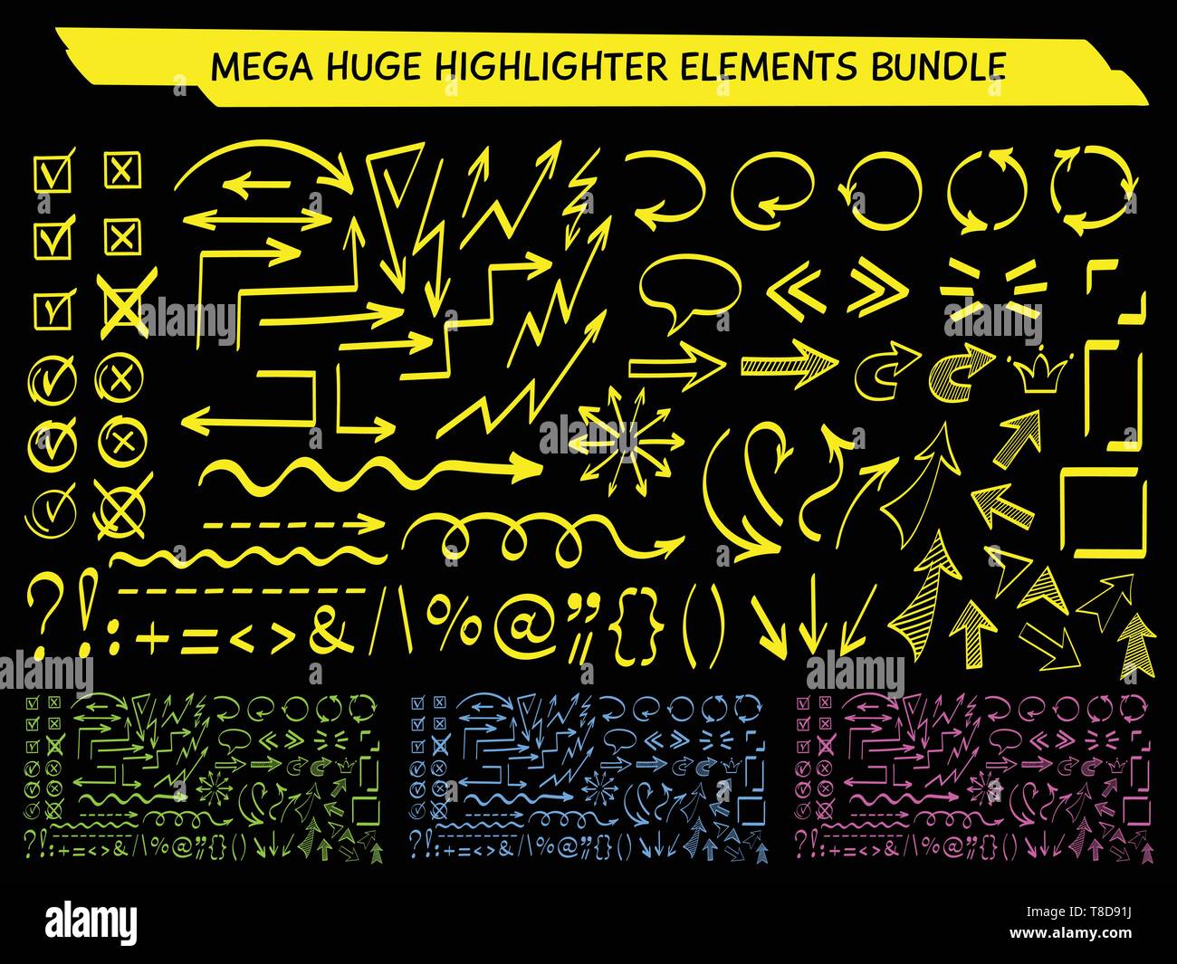 Sketchy Pfeil Marker markieren Sie die Vector Illustration. Gruppe von ...