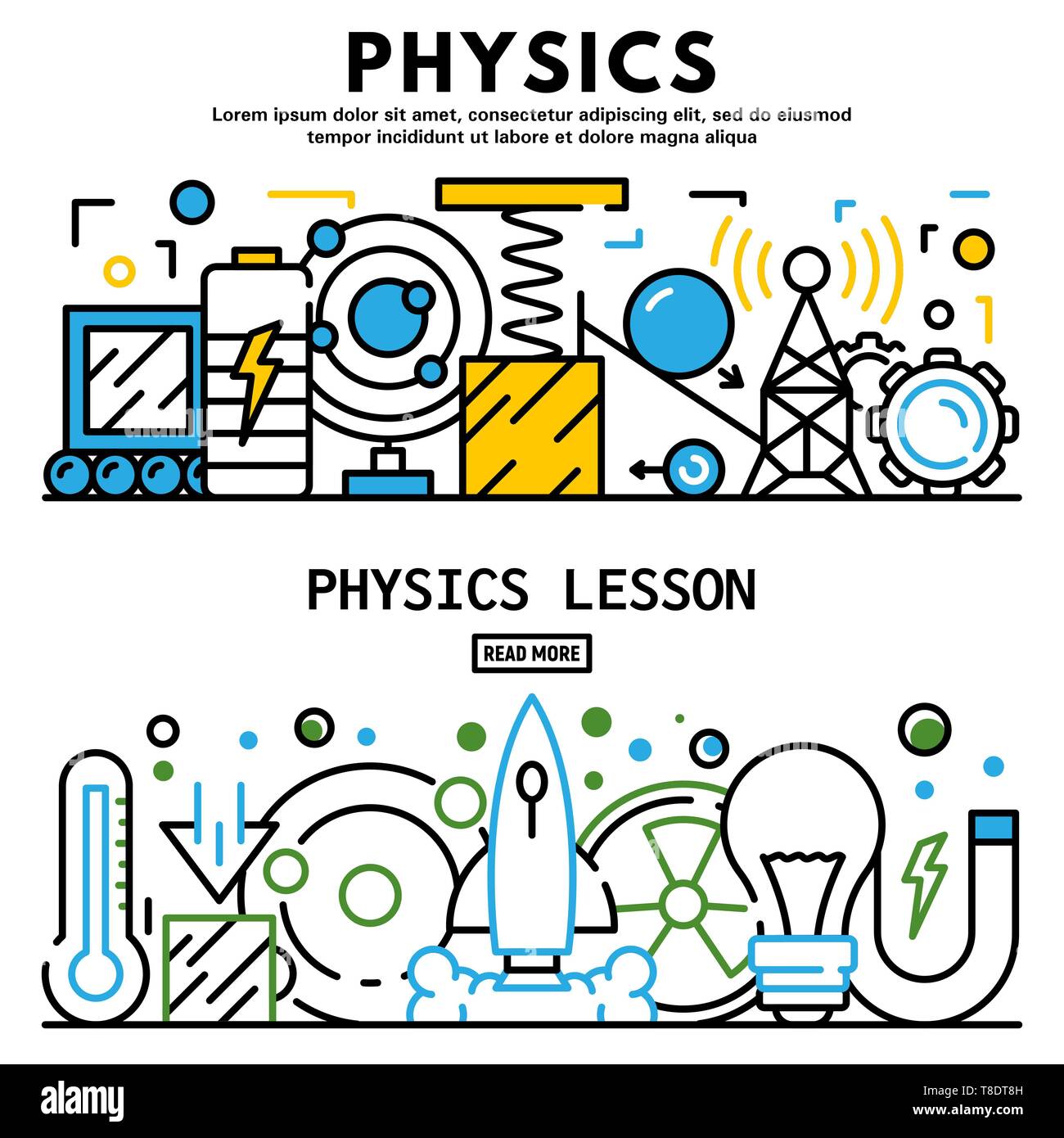 Physik Lektion Banner ist, outline Style Stock-Vektorgrafik - Alamy