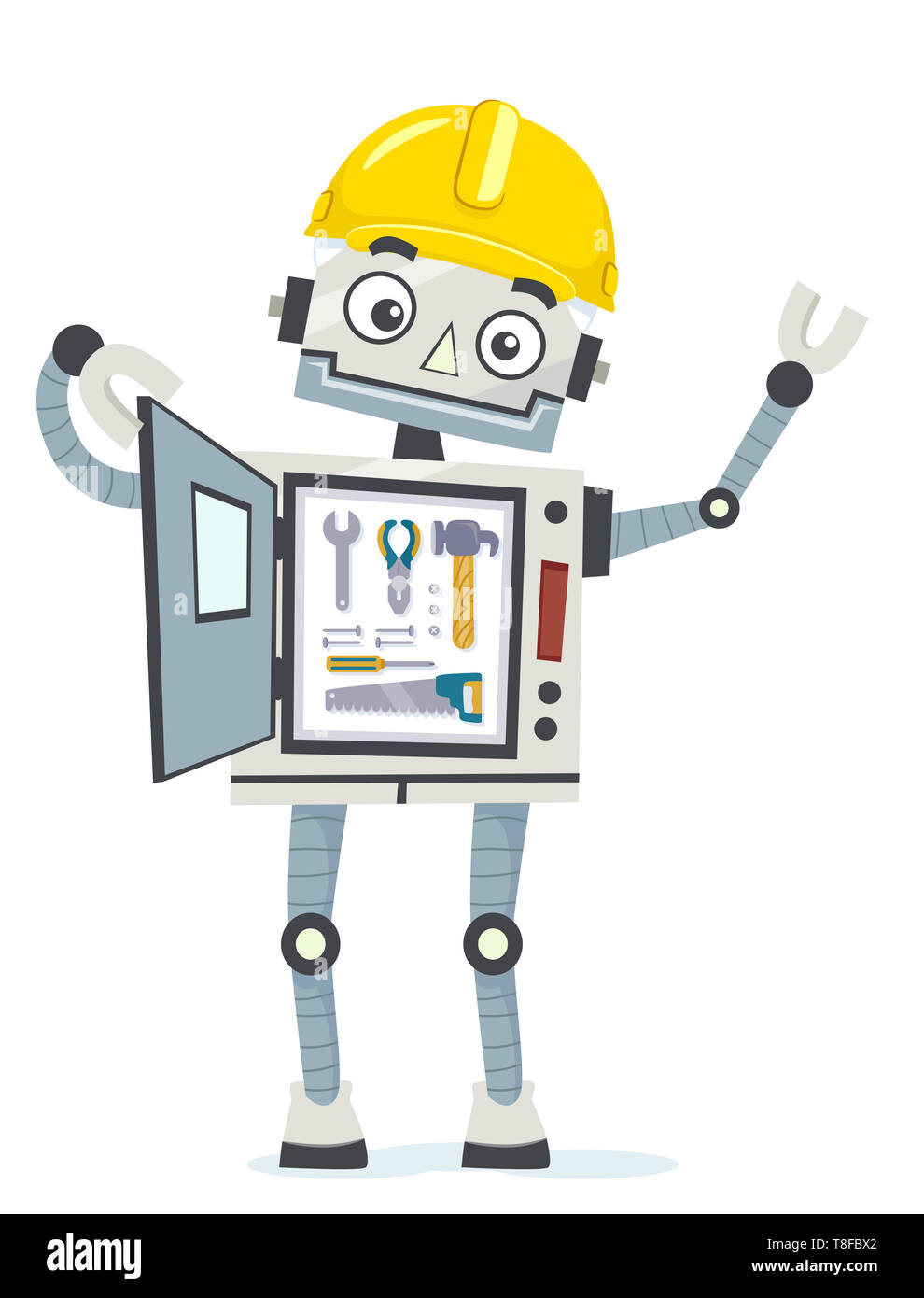 Abbildung: ein Roboter Winken und Zeigen, Construction Tools von Hammer ...