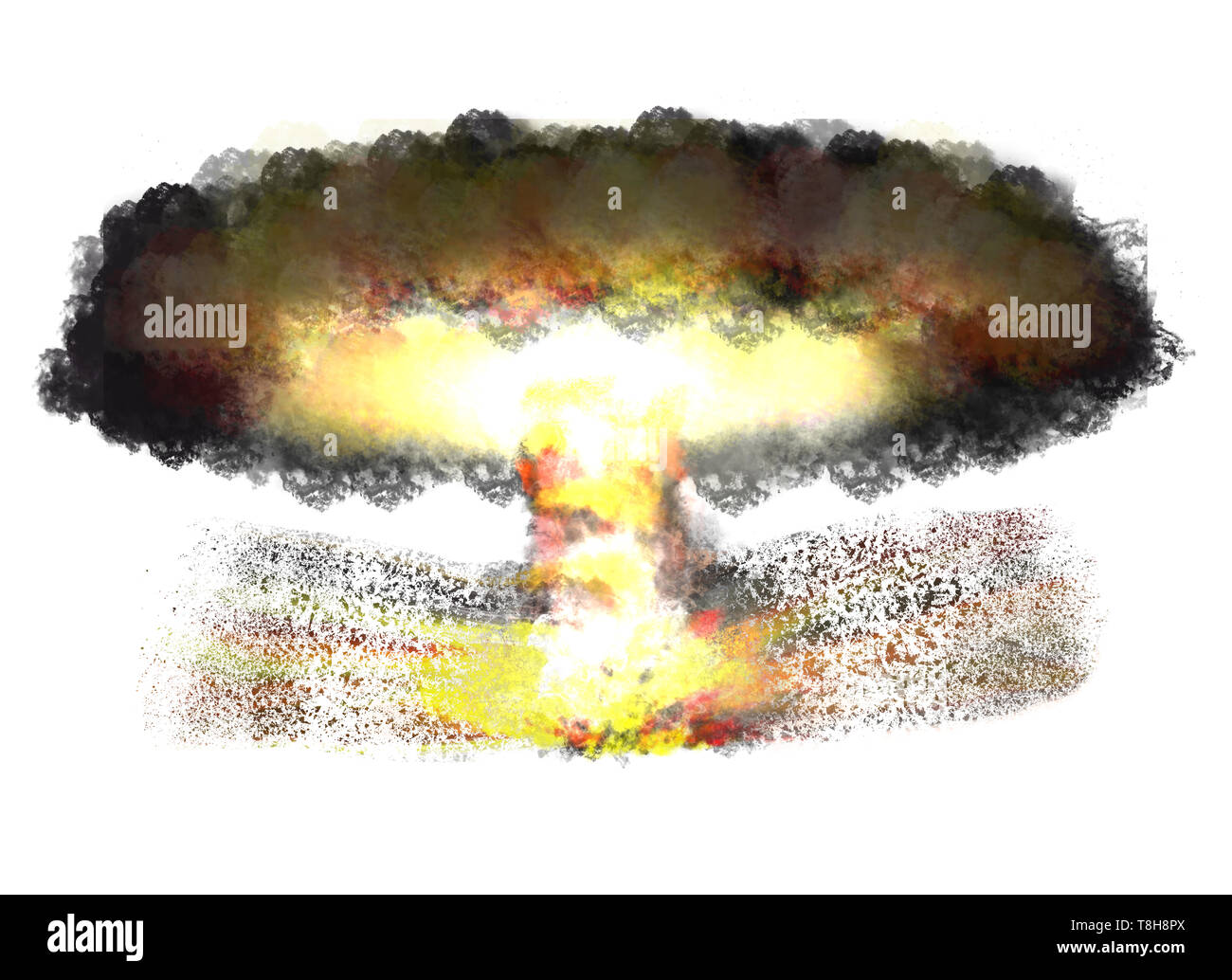 Nukleare Explosion über das Feld. Blick auf Pilze der Atombombe ...