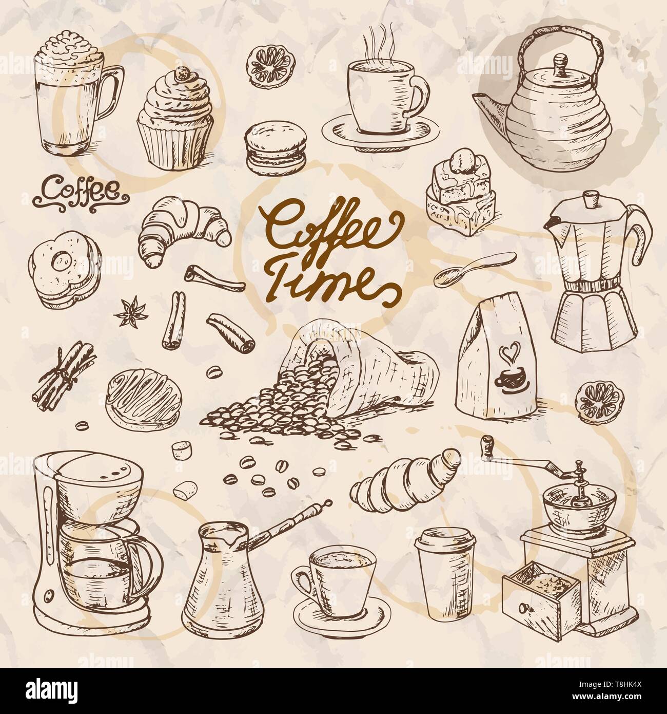 Sammlung von Kaffee doodle Elemente für Cafe Menü, Flieger, Tafel ...