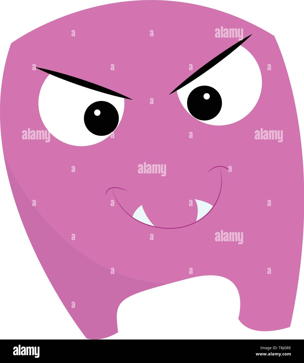Zornig lila Monster mit Verärgerten Gesicht, zeigen zwei Zähne, die ...