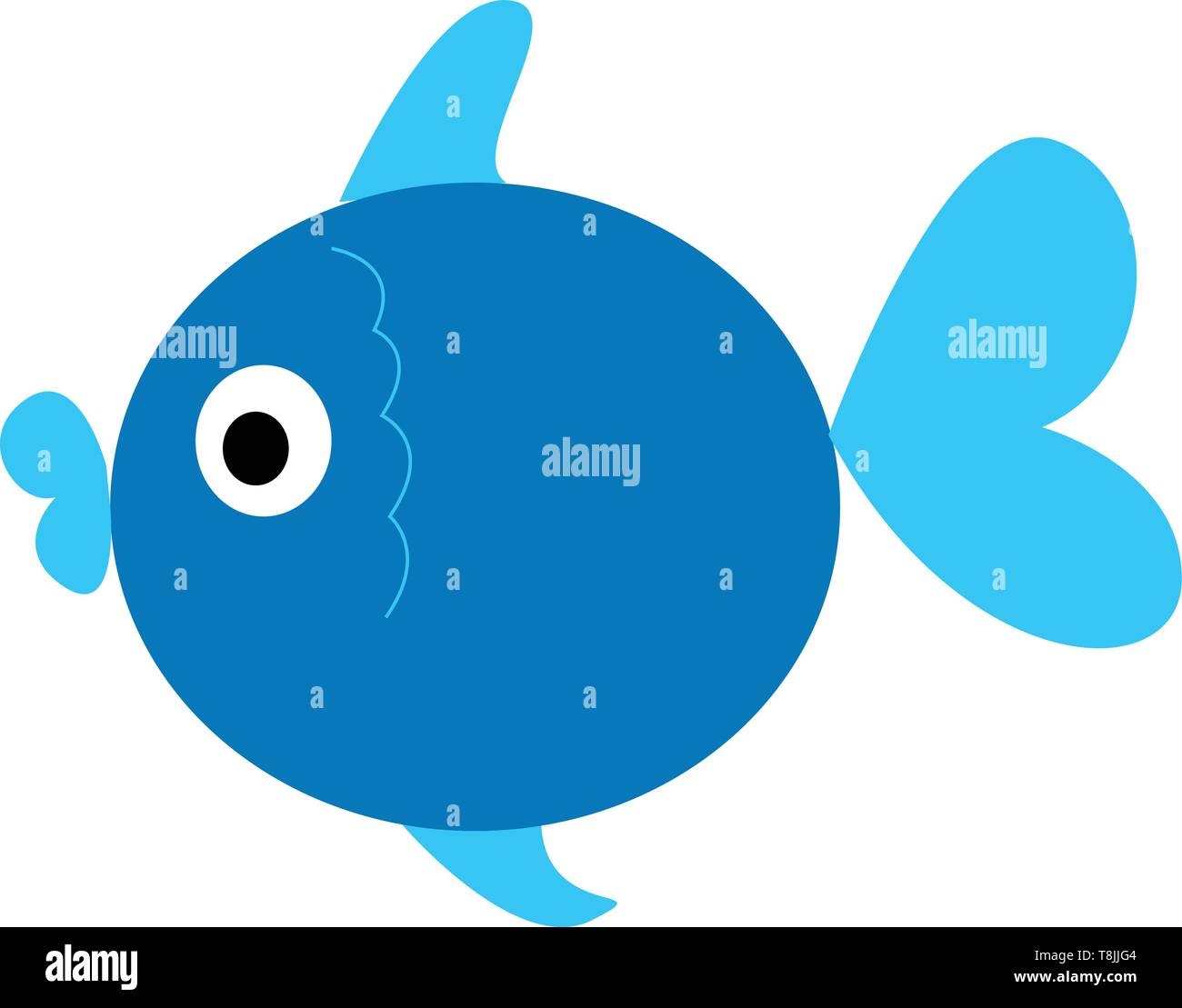 Ein blauer Fisch mit hellblauen Flossen und großen Mund, Vector, Farbe ...