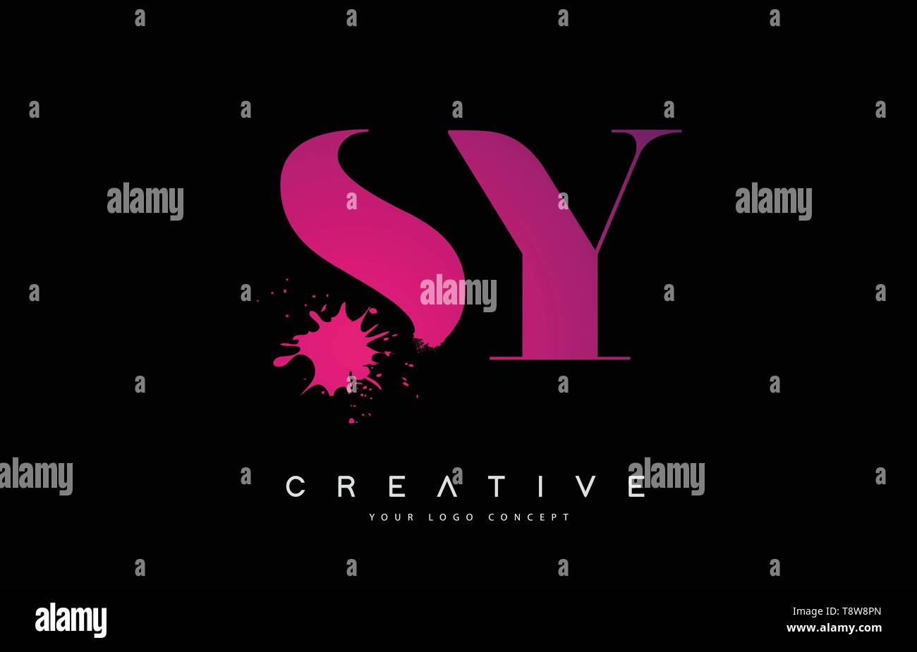 Lila Rosa SY S Y Schreiben Logo Design mit Tinte Aquarell Splash Spill ...