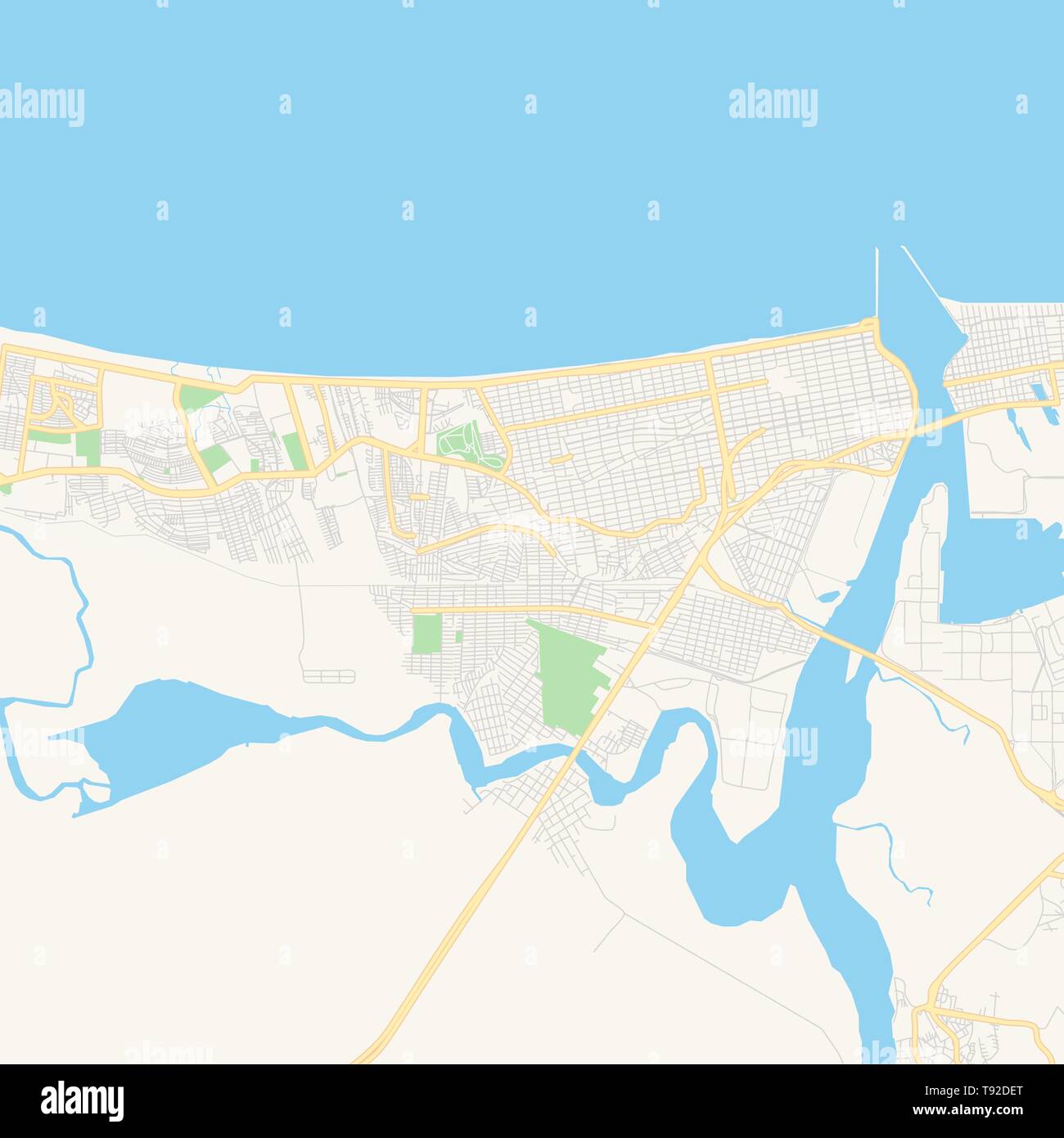 Leeren Vektor Karte von Coatzacoalcos, Veracruz, Mexiko, druckbare road ...