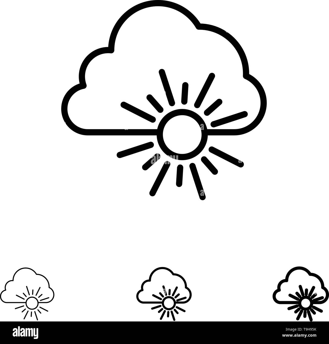 Wolke, Natur, Frühling, Sonne Bold und dünne schwarze Linie Icon Set ...