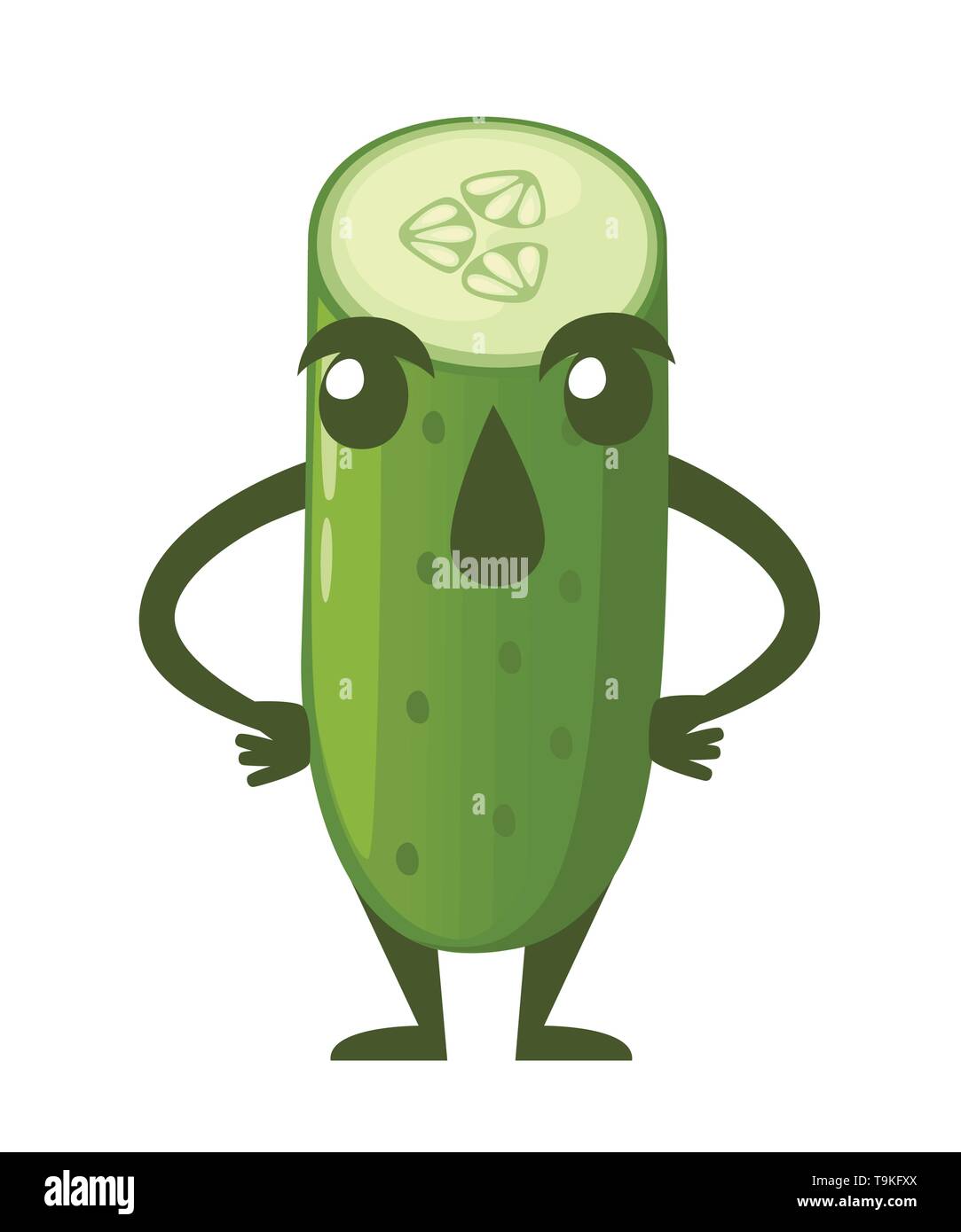 Nett überrascht, Gurke. Halbe Gurke in Scheiben geschnitten. Cartoon ...