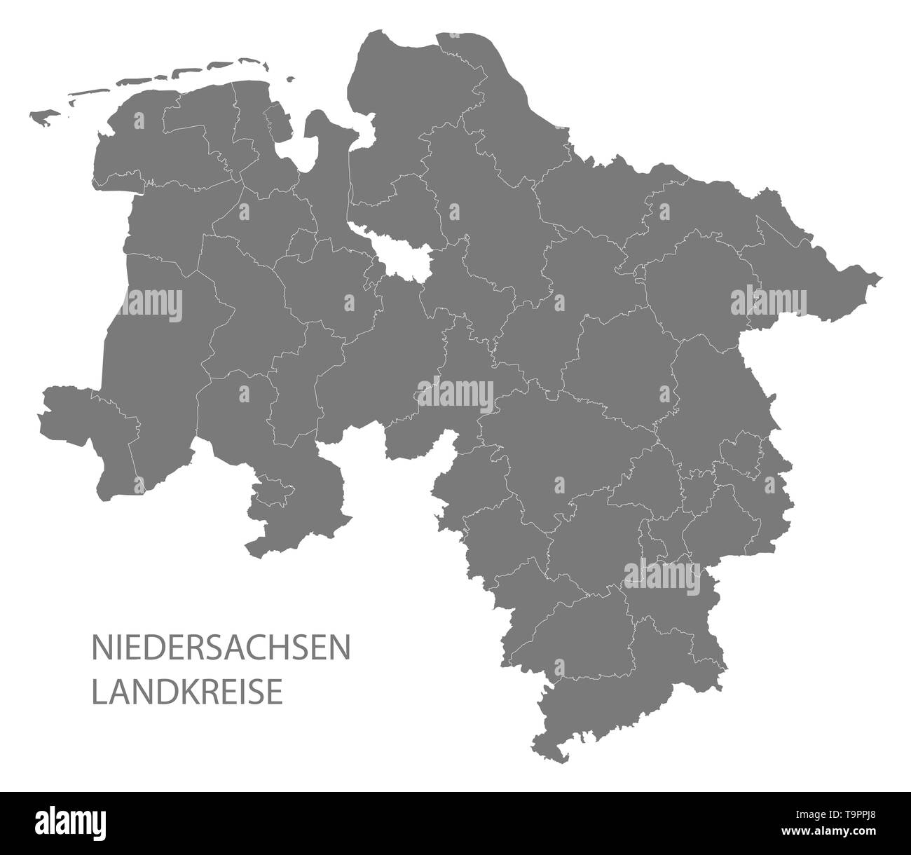 Moderne Karte - Niedersachsen Deutschlandkarte mit landkreisen Grau ...