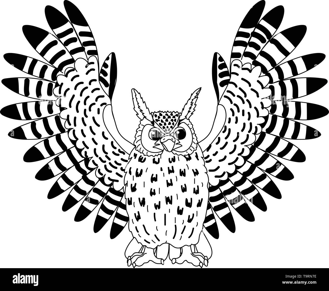 Vektorlinie cartoon animal Clipart Uhu Vogel Stock-Vektorgrafik - Alamy