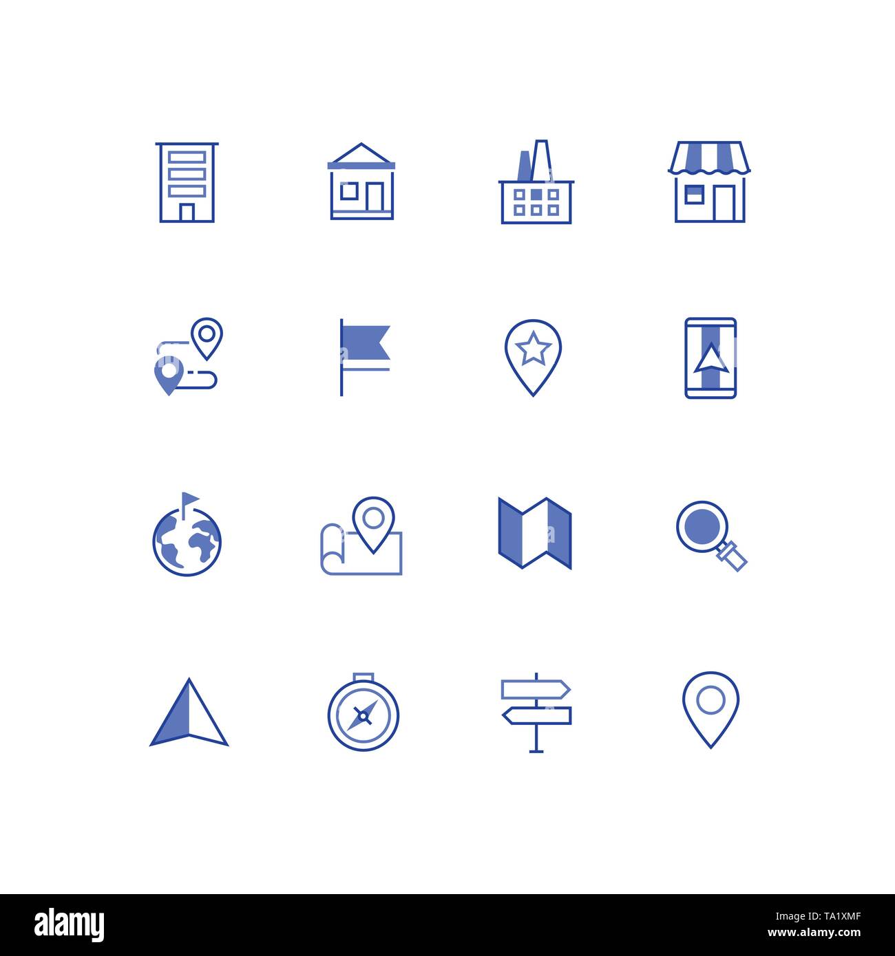 Unternehmen und Standort - Line Design style Icons einstellen Stock ...