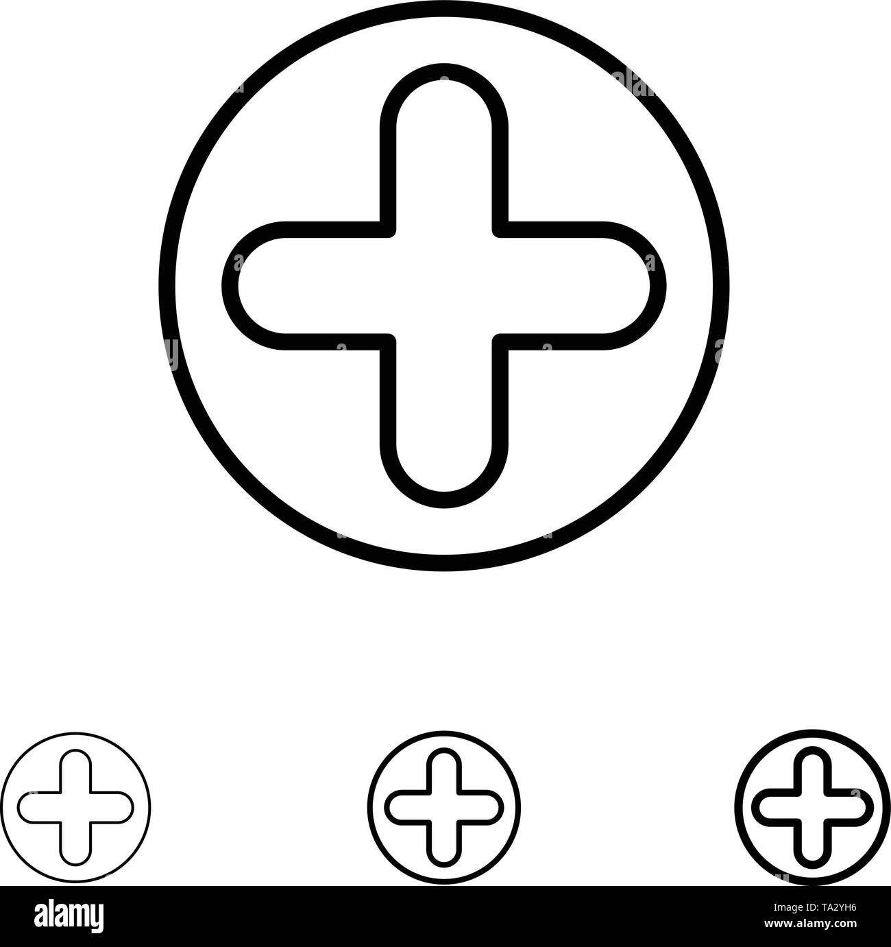 Plus, Zeichen, Krankenhaus, ärztliche Bold und dünne schwarze Linie ...