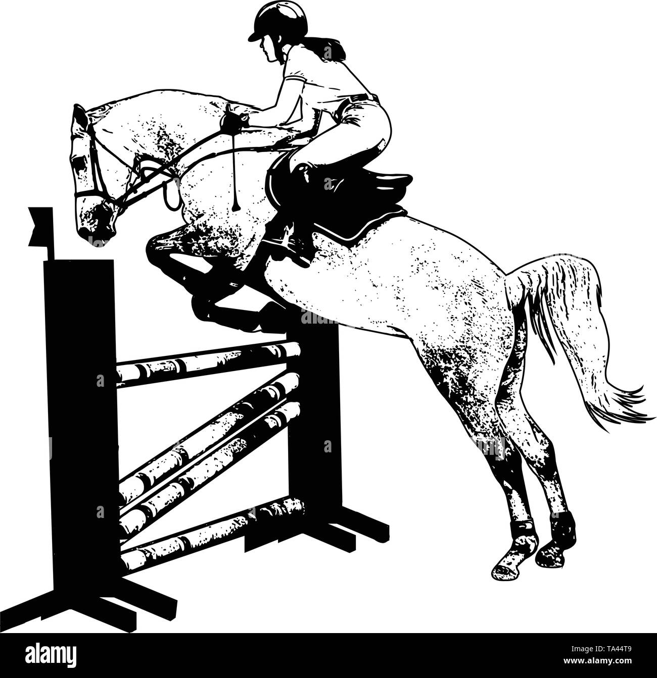 Springen zeigen. Pferd mit Jockey springen eine Hürde Skizze ...