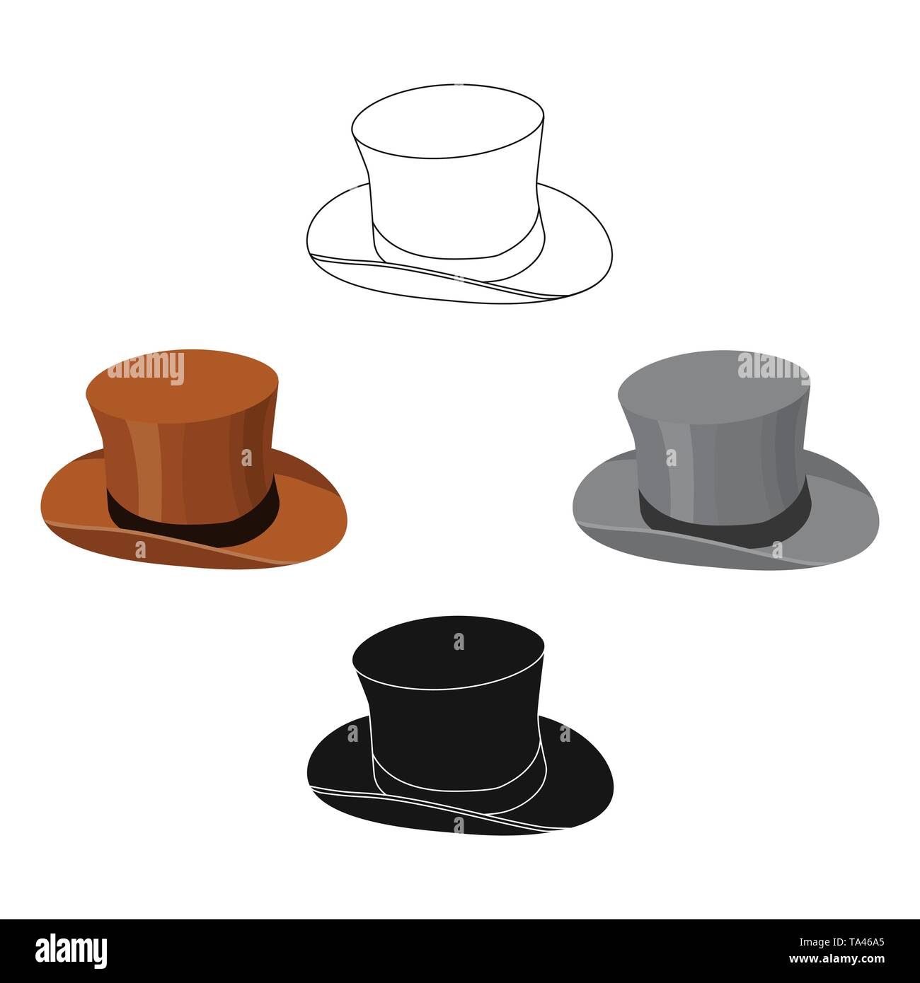 Top hat Symbol im Cartoon Stil, schwarz auf weißem Hintergrund. England ...