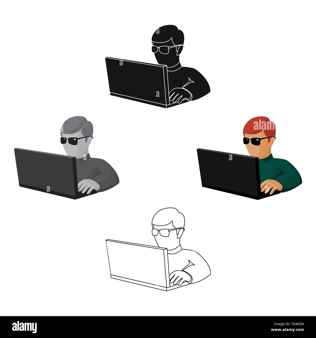 Computer hacker Symbol im Cartoon, Design in schwarz auf weißem ...