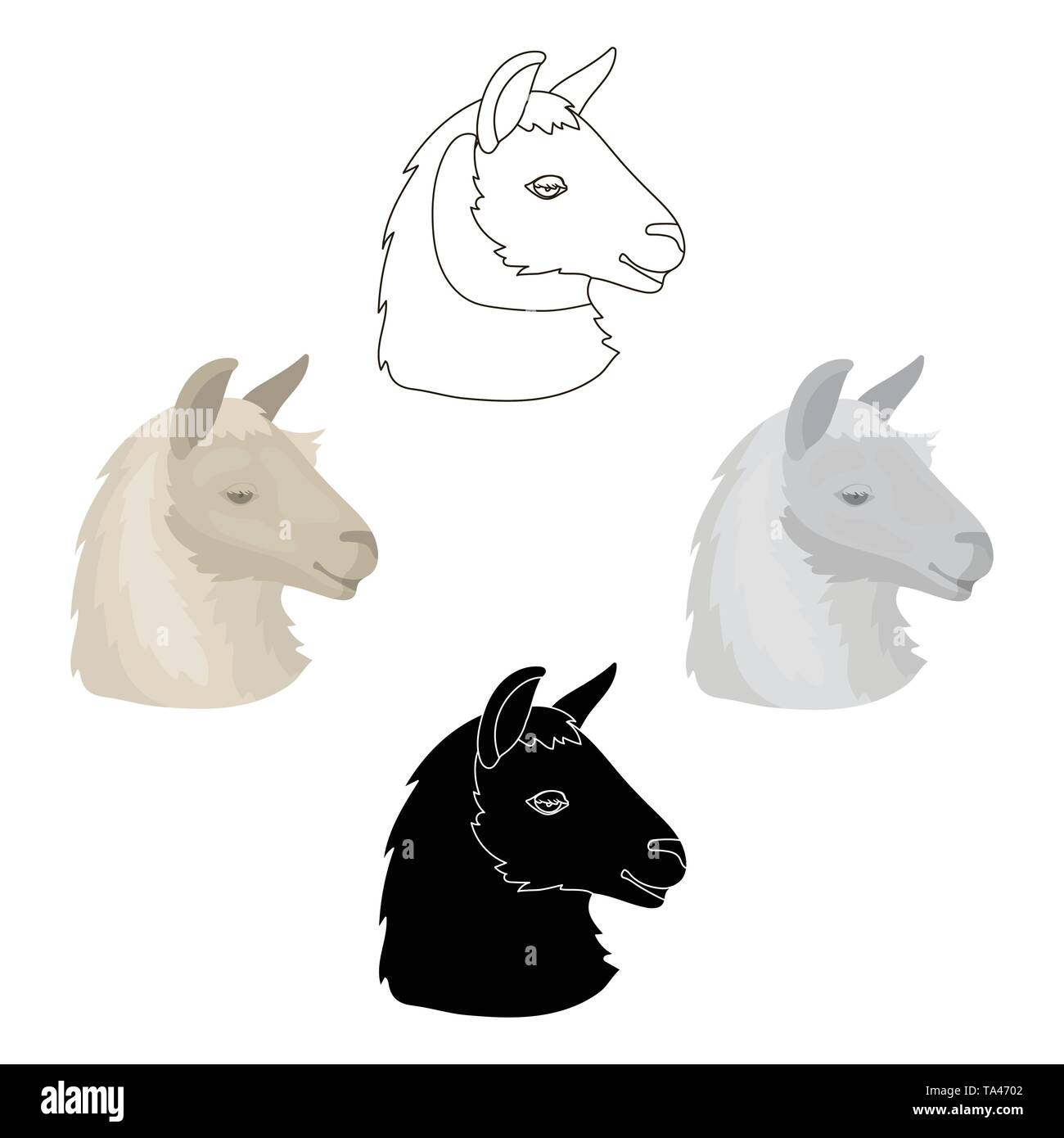 Lama Symbol im Cartoon, Design in schwarz auf weißem Hintergrund ...