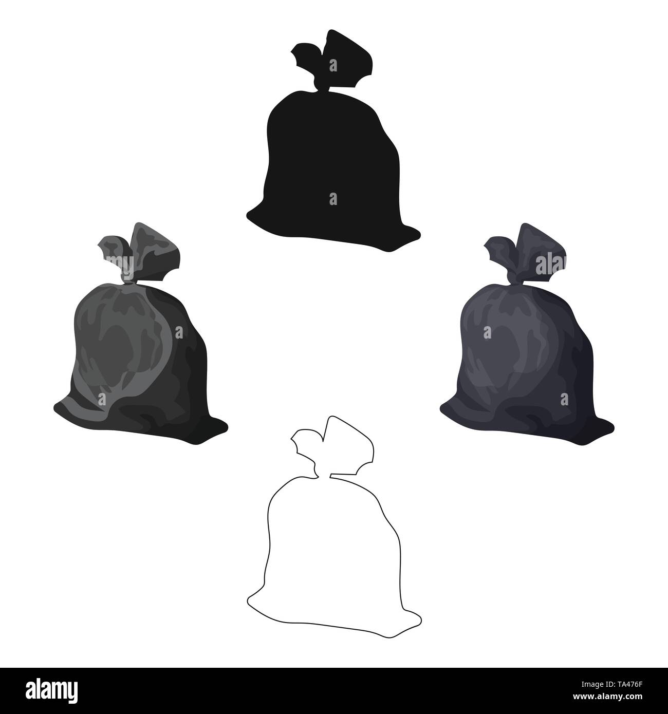 Müllsack Symbol im Cartoon Stil, schwarz auf weißem Hintergrund. Müll ...