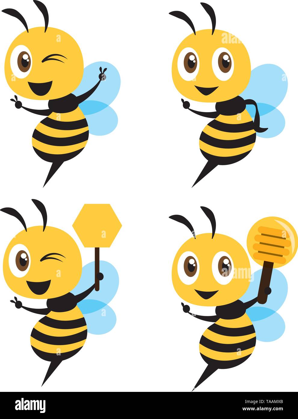 Cartoon süße Biene mascot Serie. Cartoon süße Biene zeigt. Flache ...