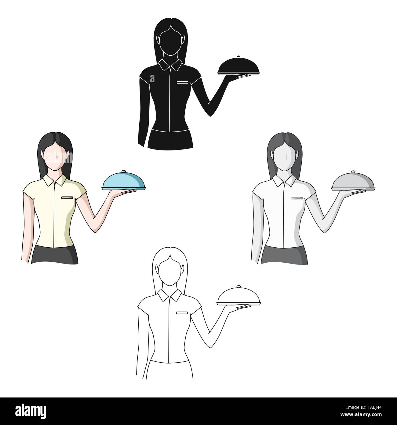 Die Kellnerin. Berufe einzelnen Symbol im Cartoon, schwarze Art Vektor ...