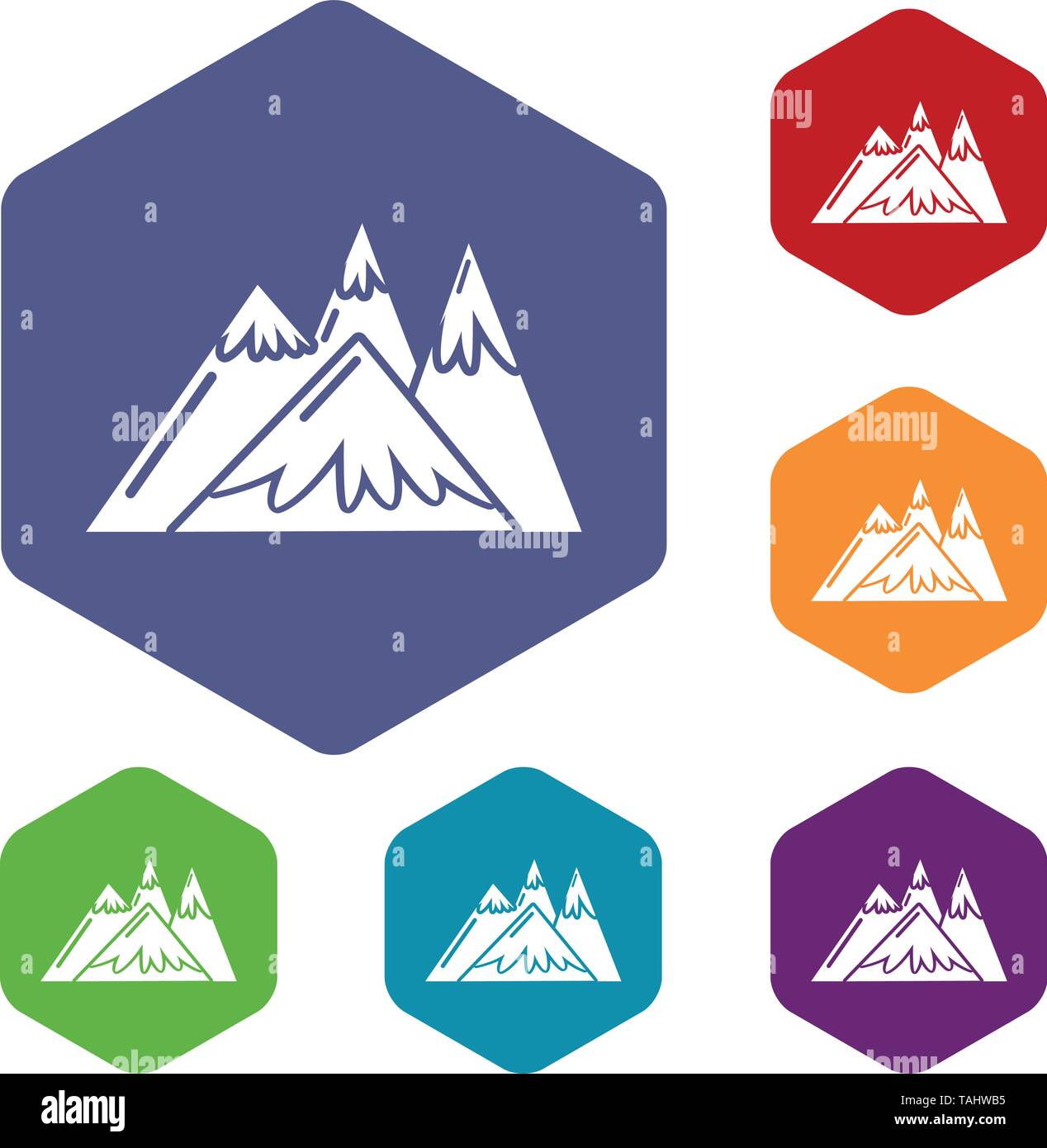 Berge Symbole Vektor bunte Hexaeder set Sammlung auf Weiß isoliert ...