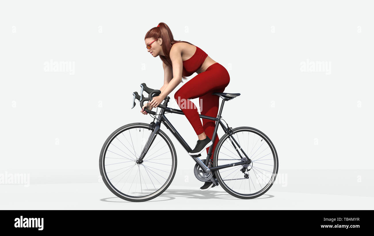 Mädchen Mit Langen Haaren Auf Einem Fahrrad Redhead Athletische Frau
