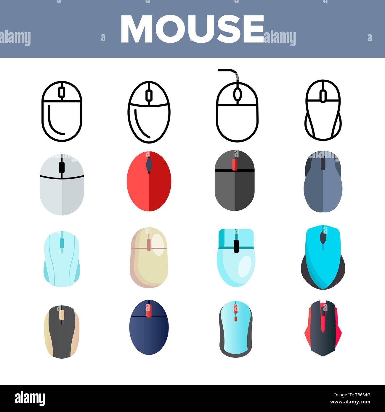 Computer Maus Vektor dünne Linie Symbole gesetzt. Maus, Computer ...