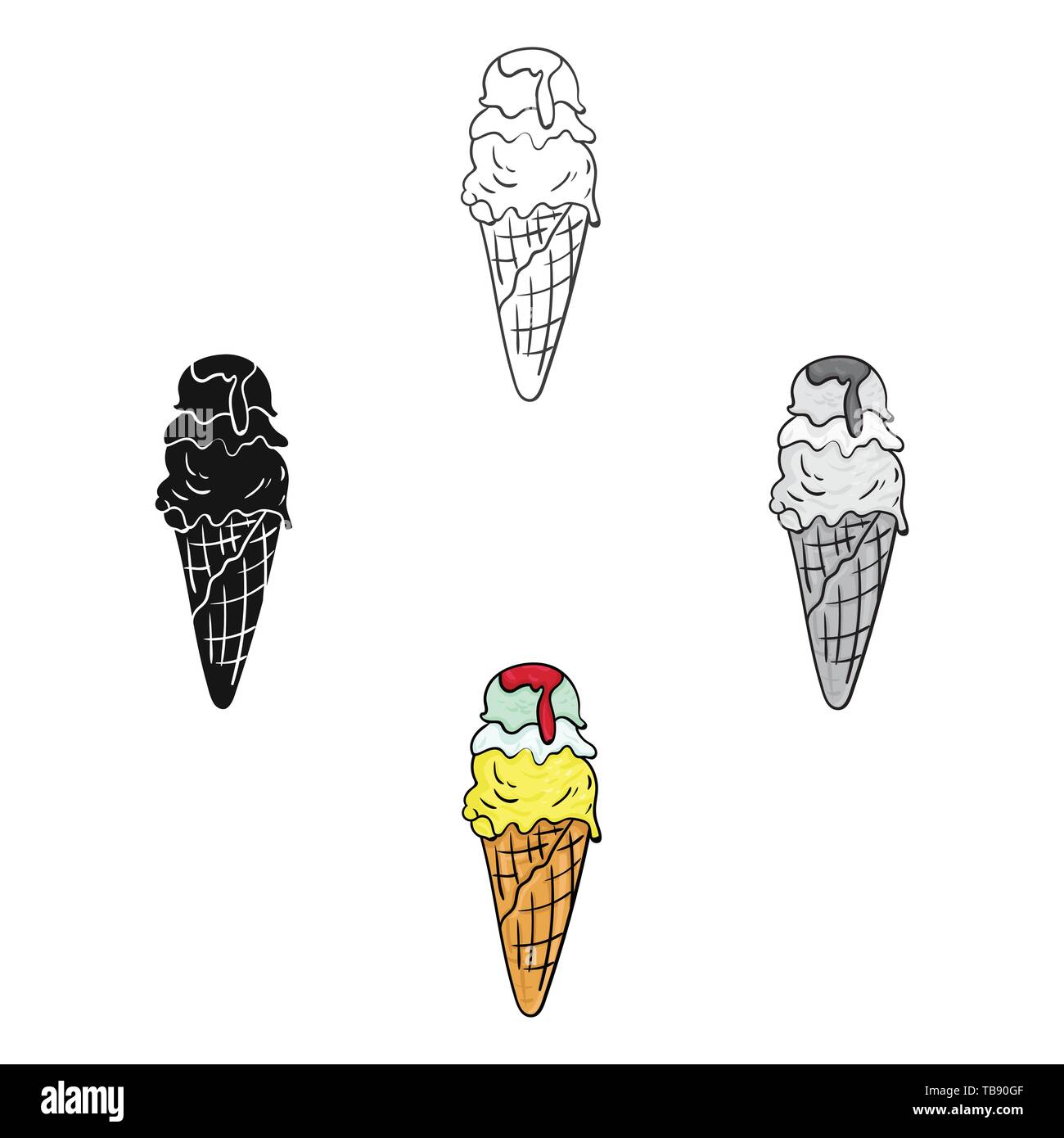 Italienische gelato Symbol im Cartoon Stil, schwarz auf weißem ...