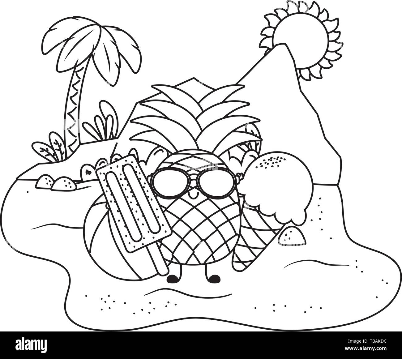 Sommer Cartoons am Strand mit Sonne und Palmen Landschaft Vector ...