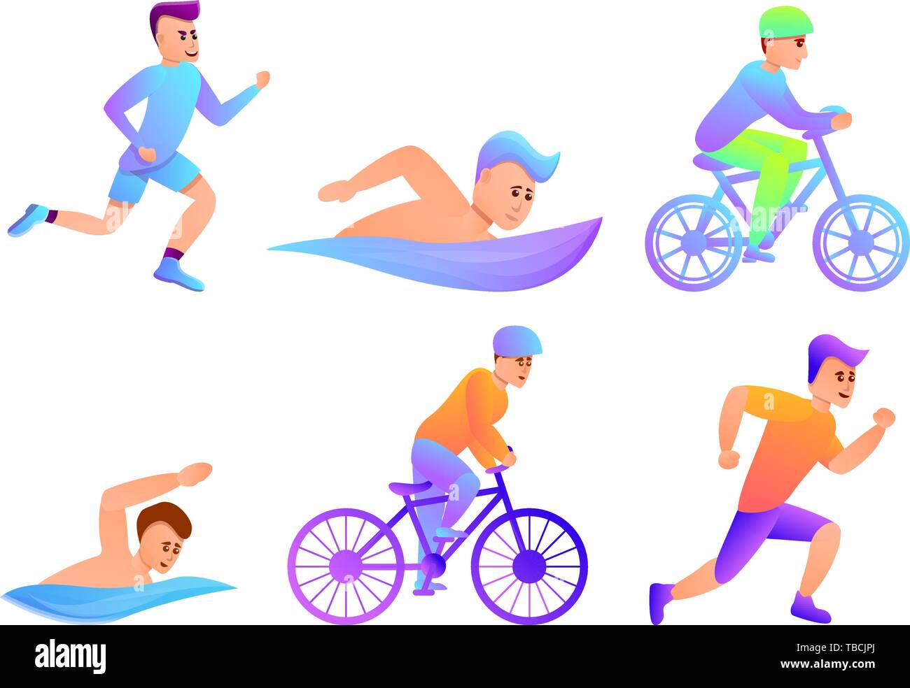 Triathlon Symbole gesetzt. Cartoon von triathlon Vector Icons für Web ...