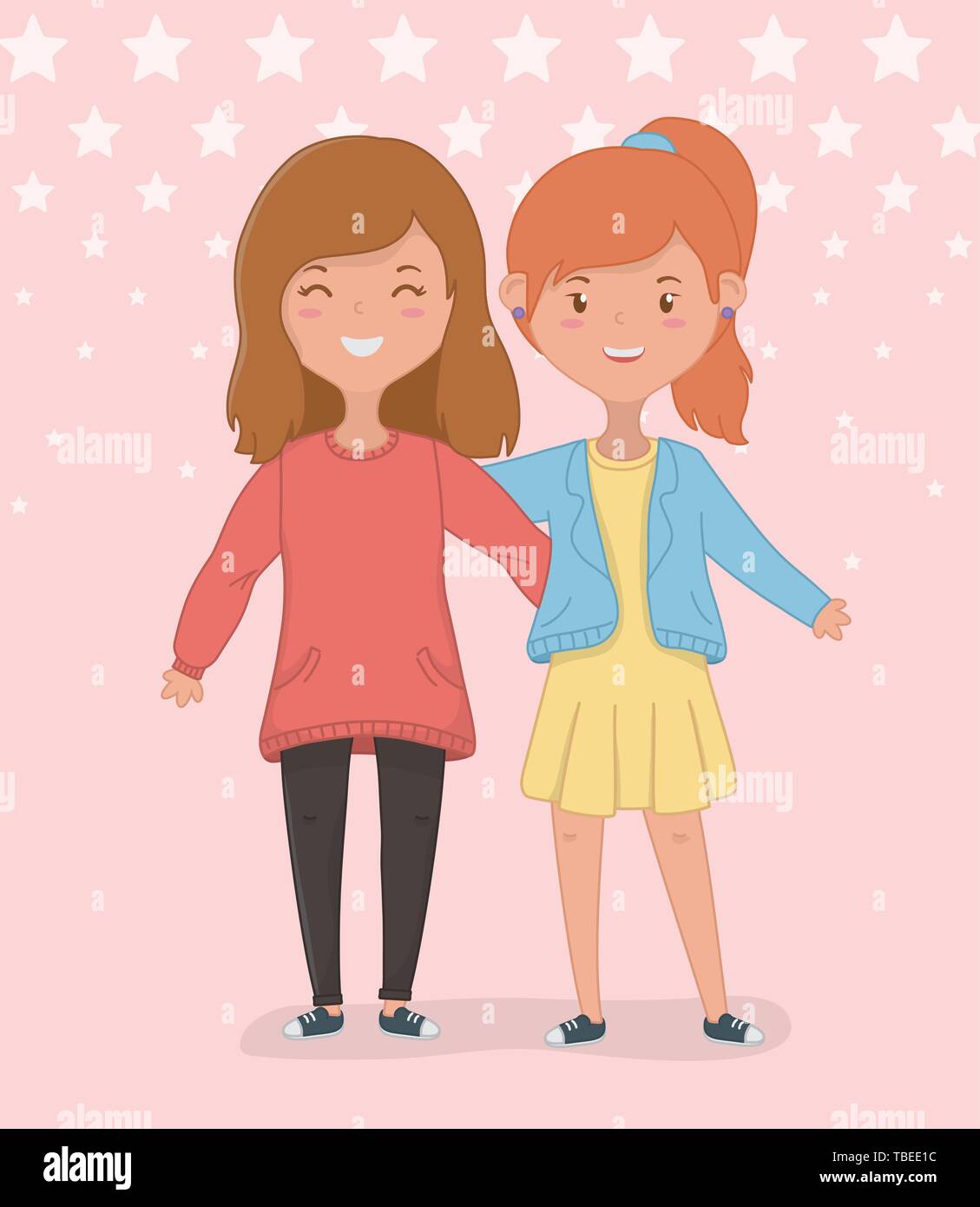 Mädchen cartoons Design, Firiendship zusammen Freunde glückliche ...