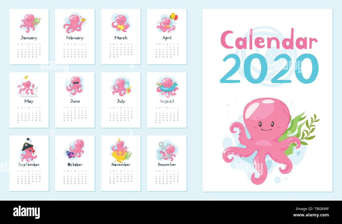 Kalender 2020 zum ausdrucken Stock-Vektorgrafiken kaufen - Alamy