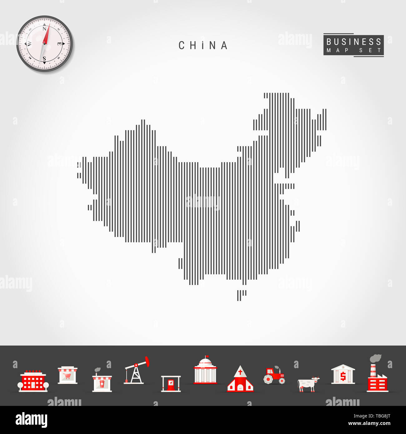 Vertikale Linien Muster Karte von China. Gestreift Einfache Silhouette ...