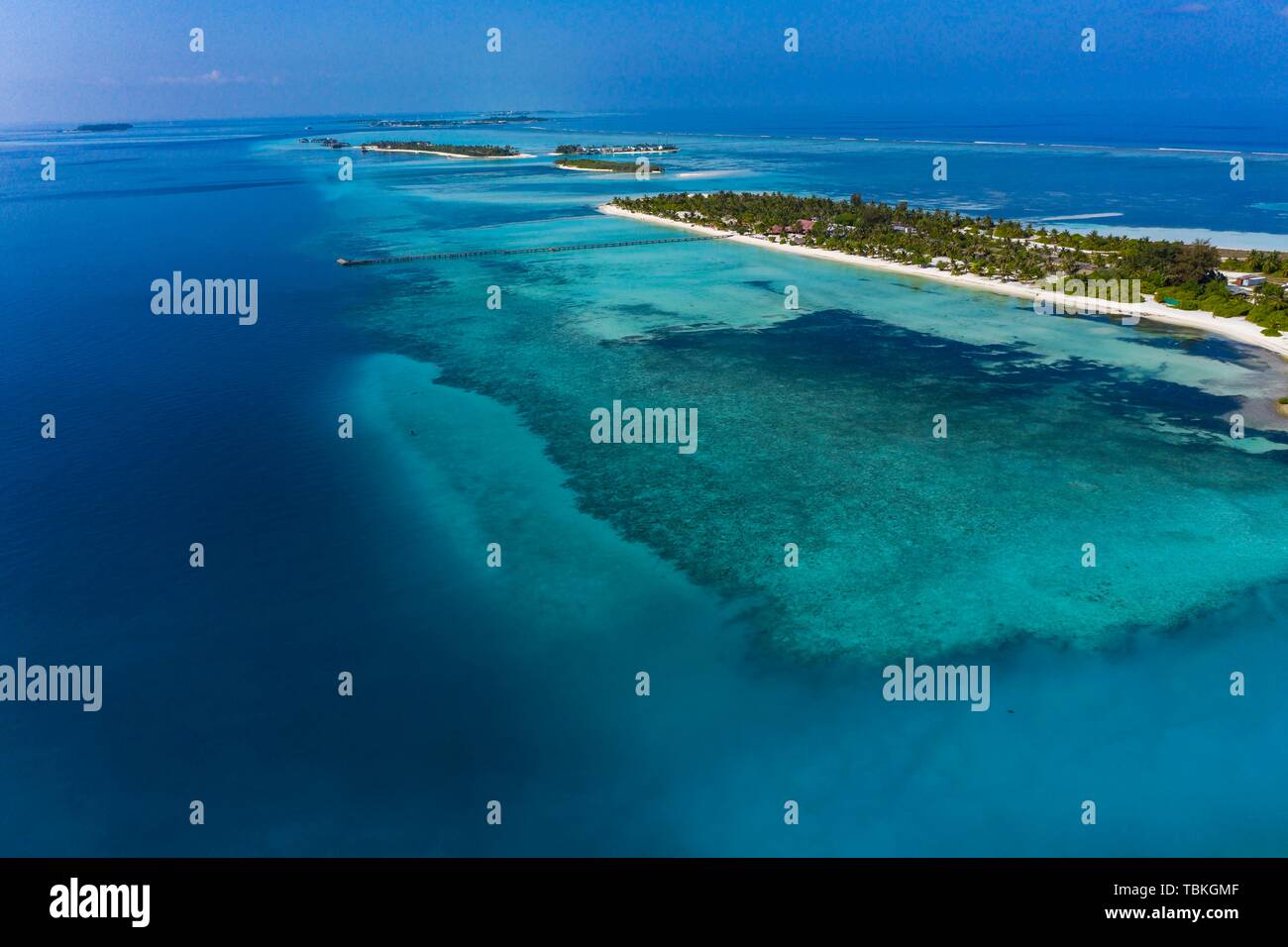 Luftaufnahme, Lagune der Malediven Insel Bodufinolhu oder Fun Island ...