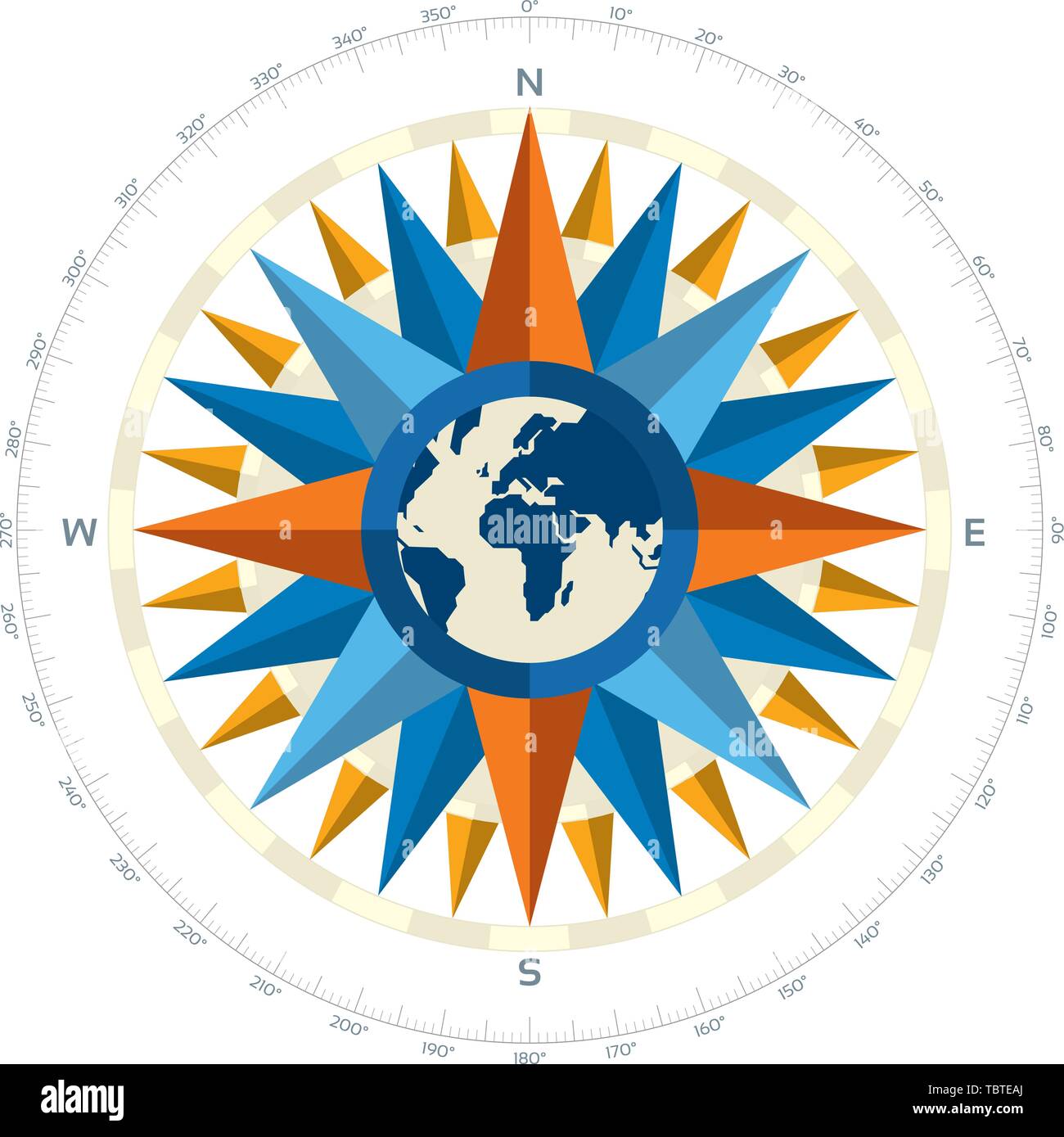 Vector Illustration. Nautische Windrose mit Erde Symbol im Inneren ...