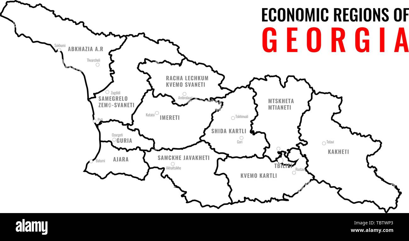 Wirtschaftliche Regionen Georgiens. Die einzelnen Regionen ist getrennt ...